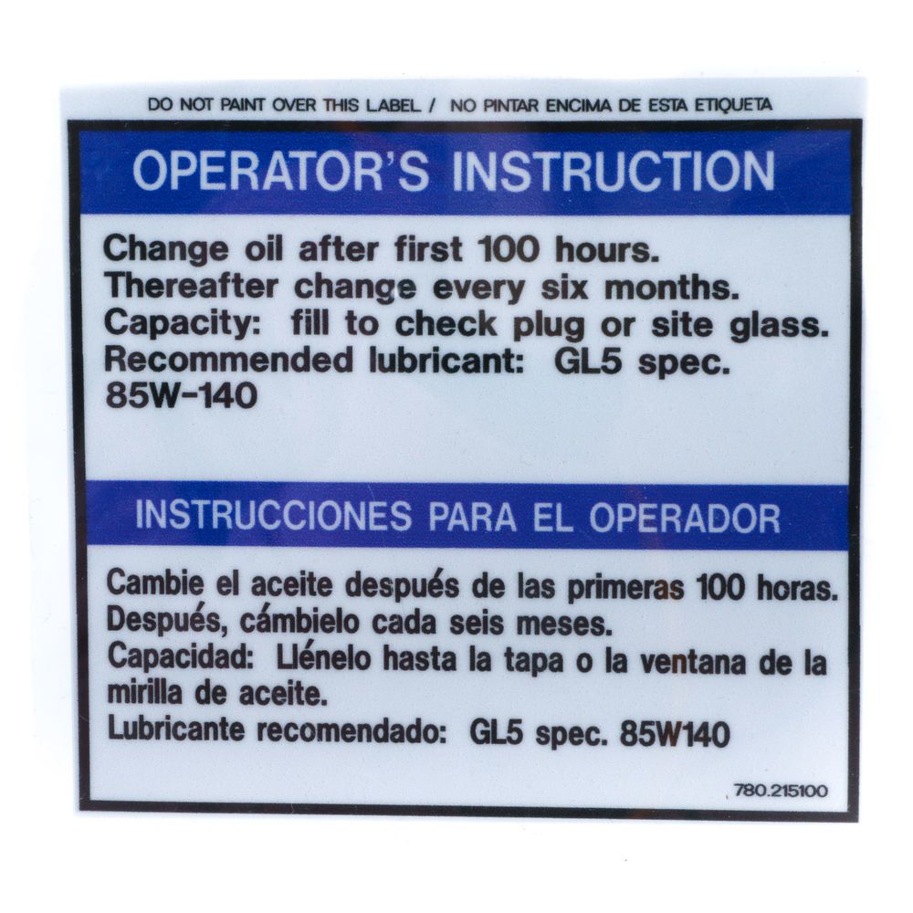 MPParts | 780215100 Change Oil Operators Decal Sticker | 780215100