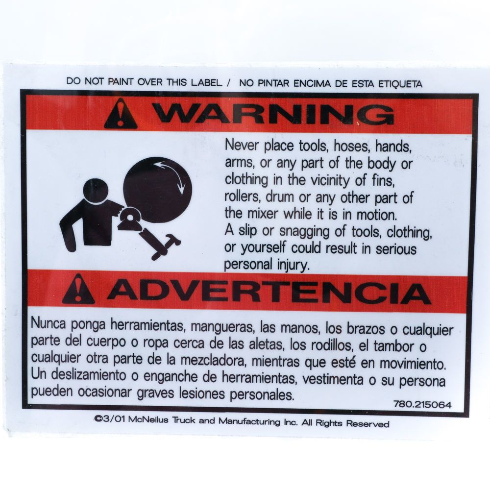 MPParts | McNeilus 0215064 Mixer Decal Sticker - WARNING, Never Place ...
