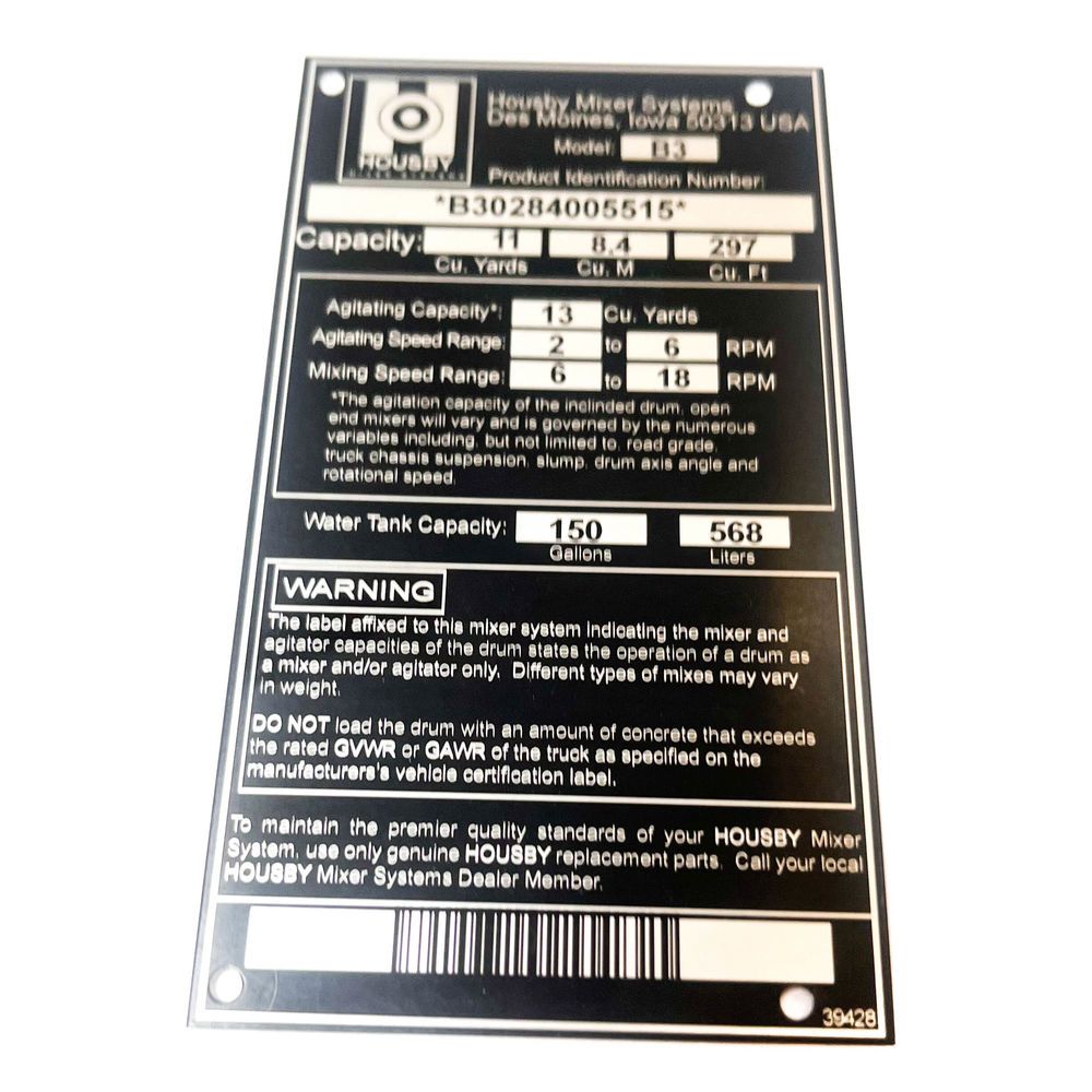MPParts | Housby 1834 Mixer ID Placard Plate | 1834